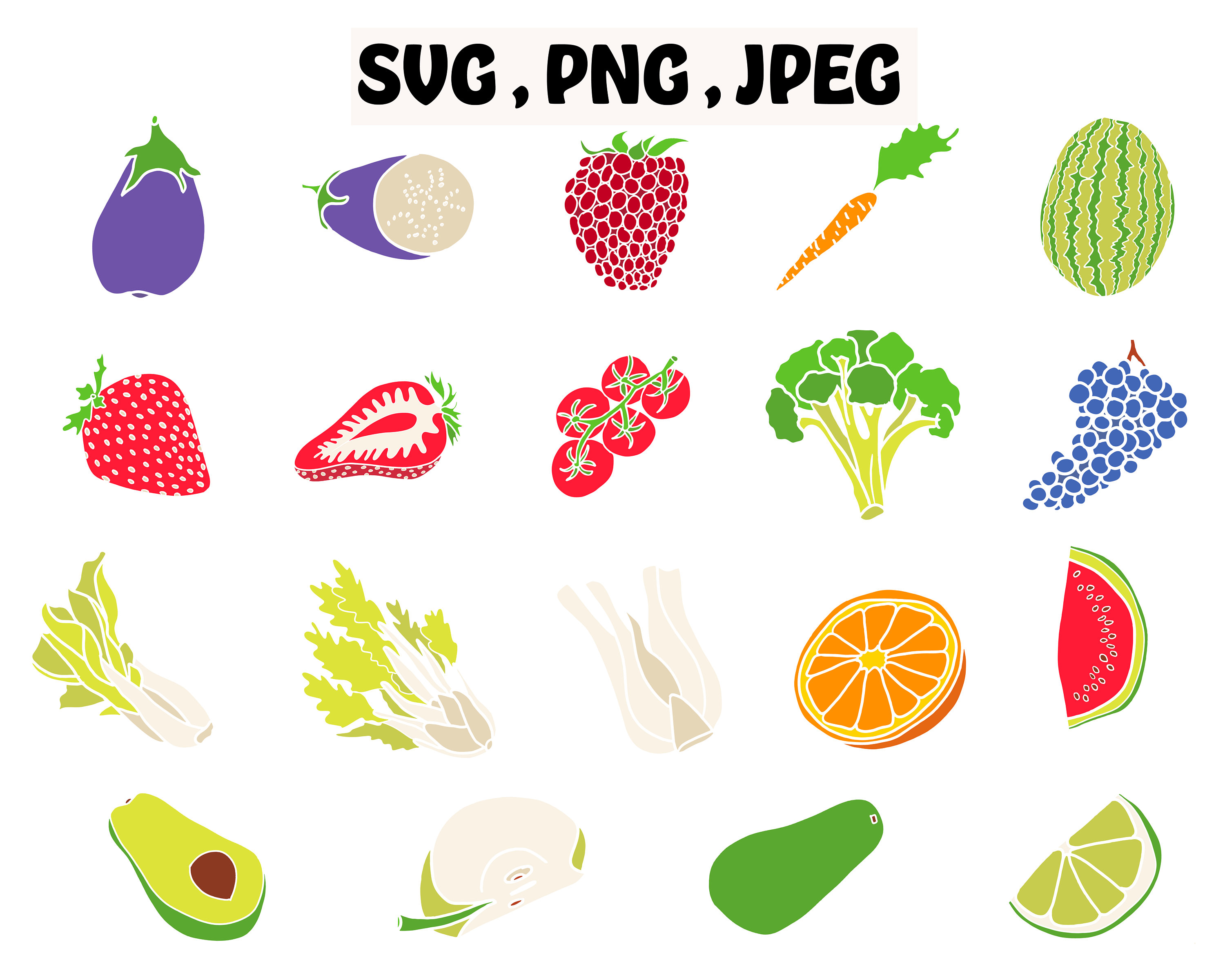 Fruit and Veg SVG Bundle Fruit Svg, Tropical Fruit Svg, Vegetables Svg ...