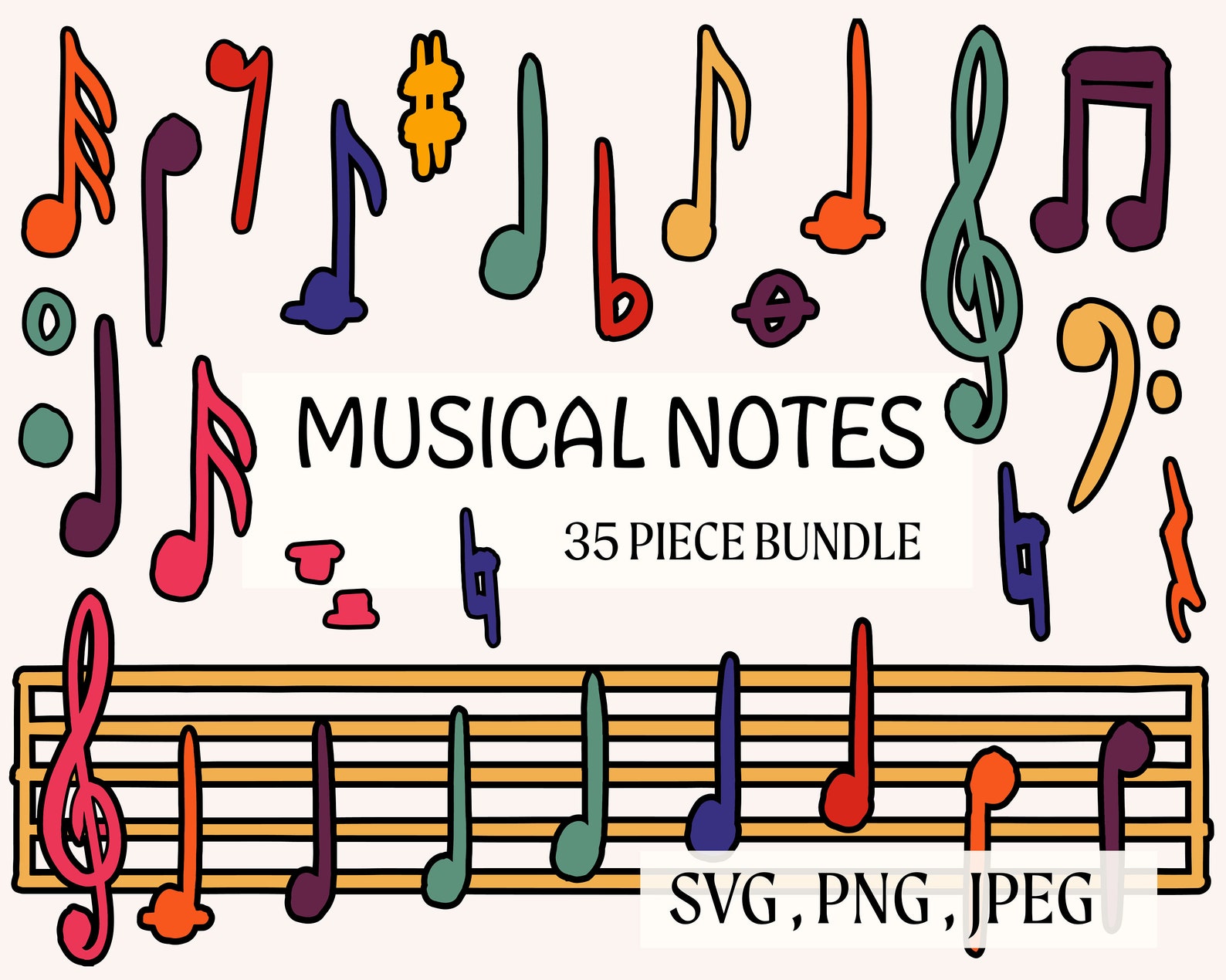 Music Notes SVG Bundle 35 Musical Note Svgs, Music Teacher Svg, Hand ...
