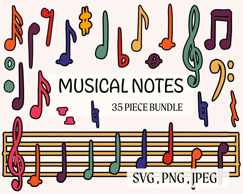 Music Notes SVG Bundle 35 Musical Note Svgs, Music Teacher Svg, Hand ...