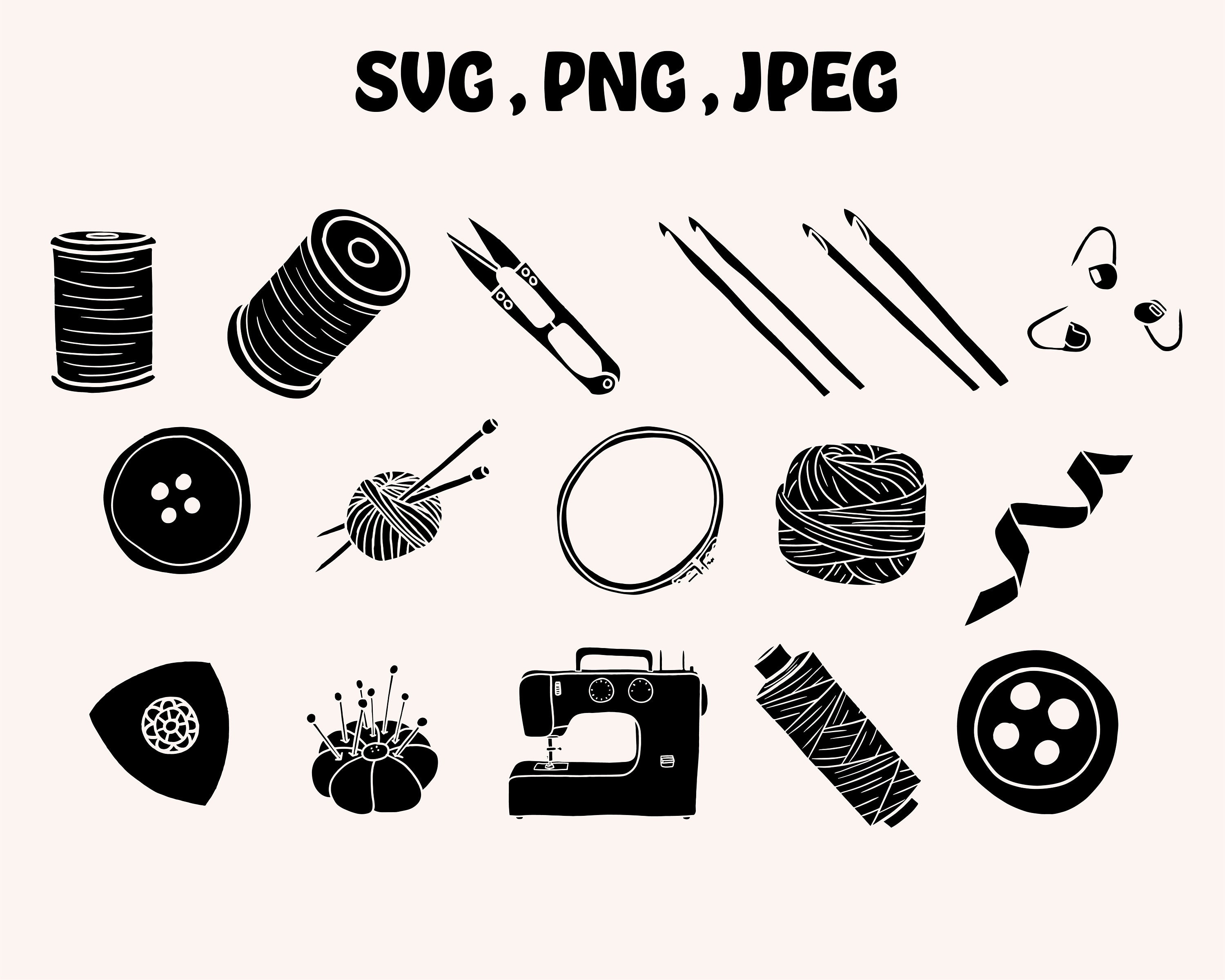 Textile Supplies SVG Bundle | Yarn Svg, Crochet Needle Clipart, Sewing ...