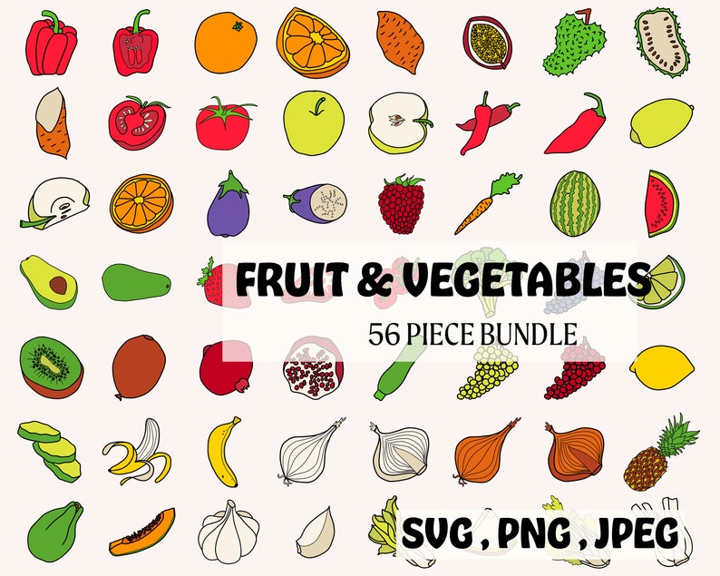 Fruit and Veg SVG Bundle | Fruit Svg, Tropical Fruit Svg, Vegetables ...