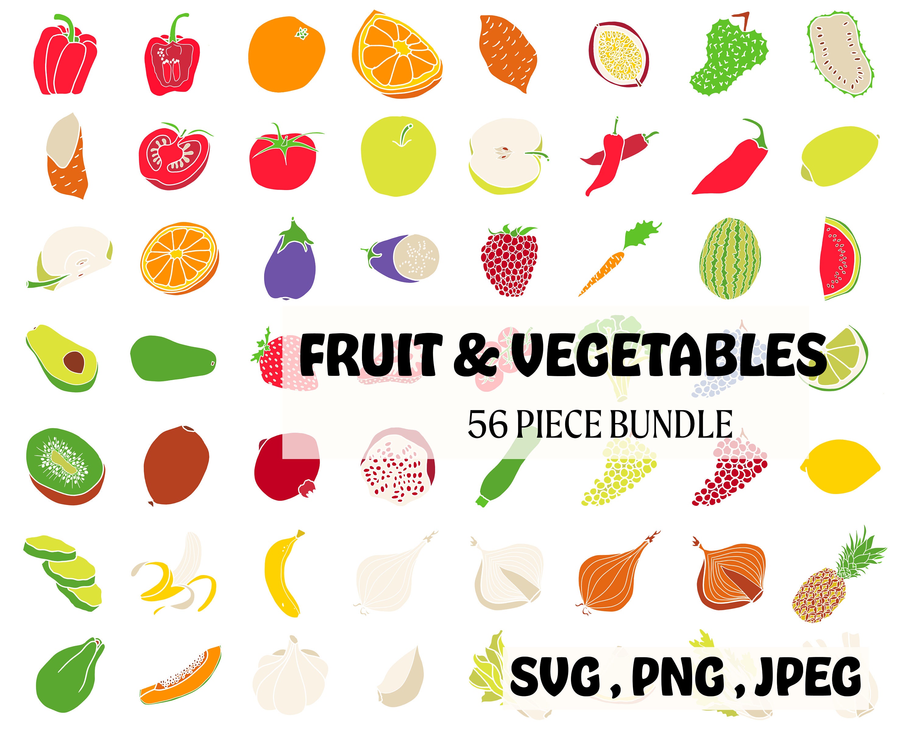 Fruit and Veg SVG Bundle Fruit Svg, Tropical Fruit Svg, Vegetables Svg ...