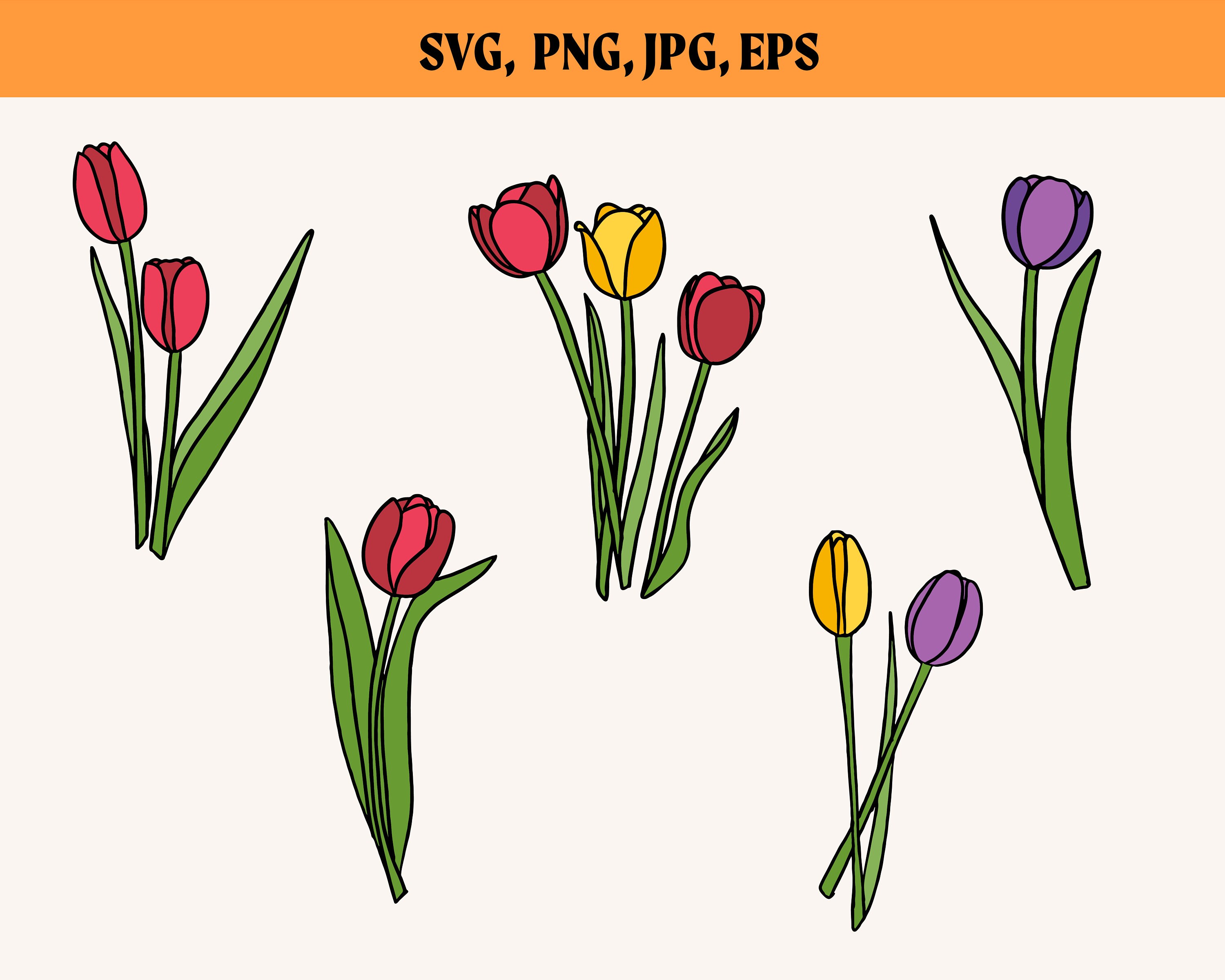 Spring Tulips SVG Bundle Tulip Svg, Spring Flowers Svg, Floral Svg ...