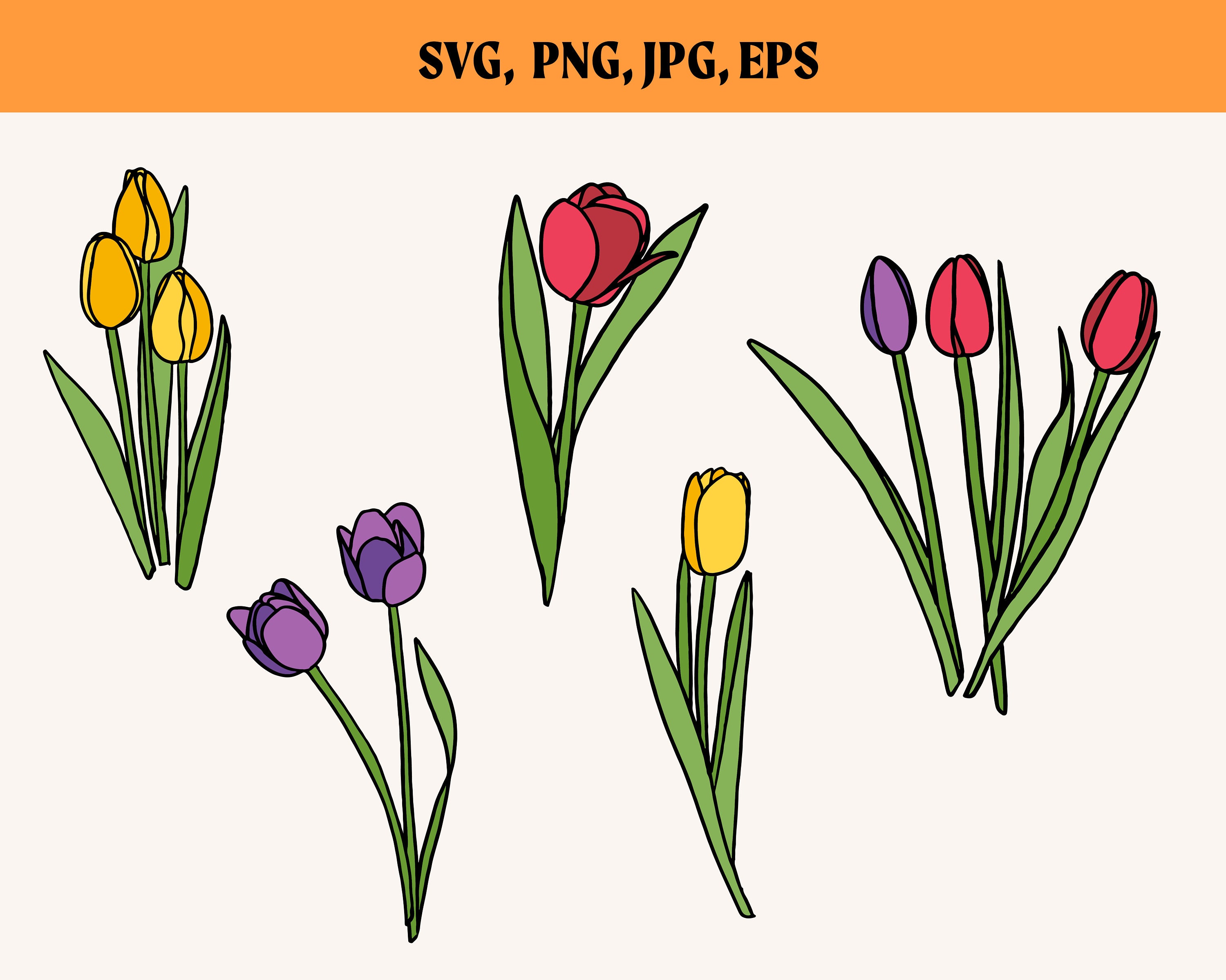 Spring Tulips SVG Bundle Tulip Svg, Spring Flowers Svg, Floral Svg ...