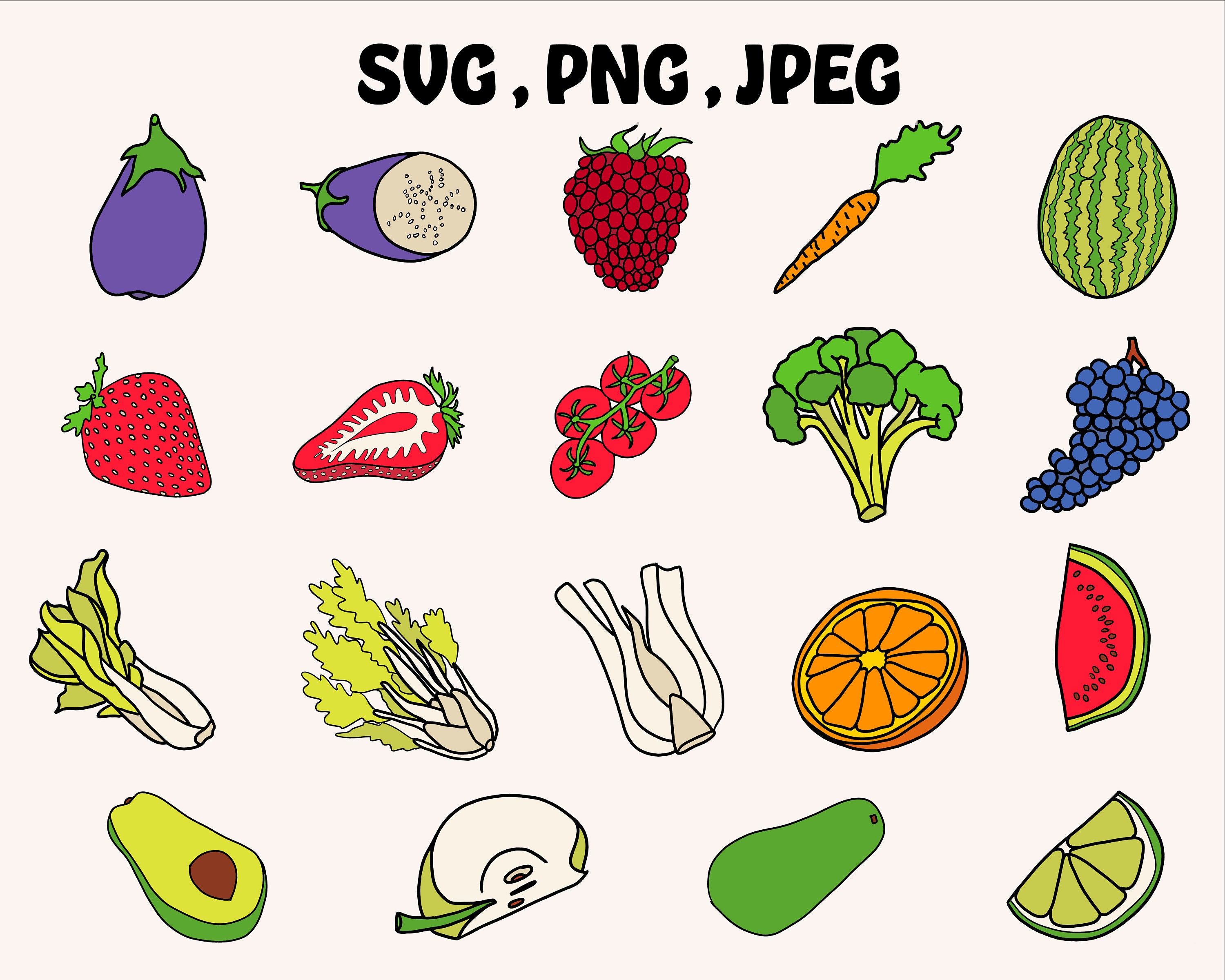 Fruit and Veg SVG Bundle | Fruit Svg, Tropical Fruit Svg, Vegetables ...