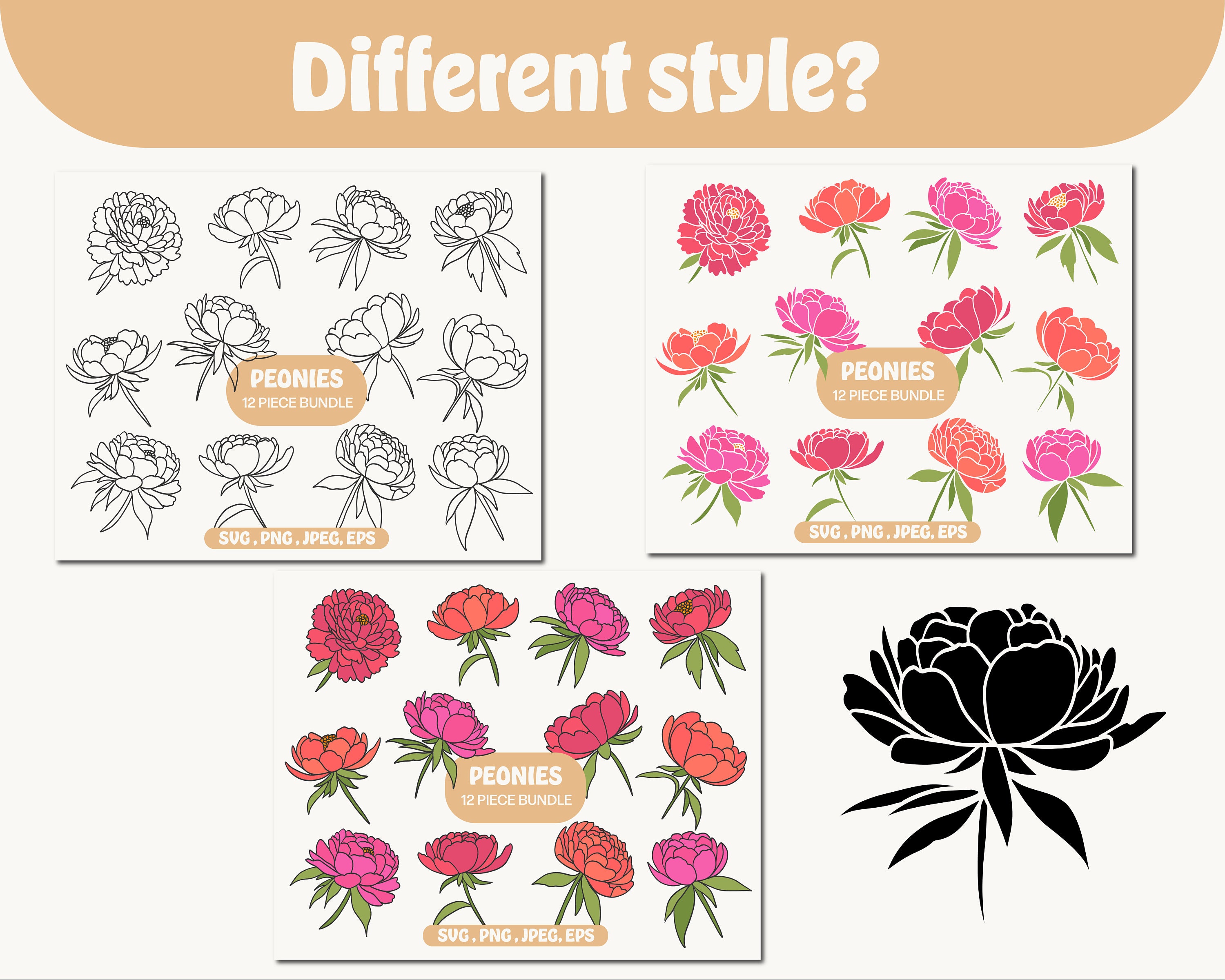 Peonies SVG Bundle Peony Png, Botanical Svg, Flower Png, Peonies ...