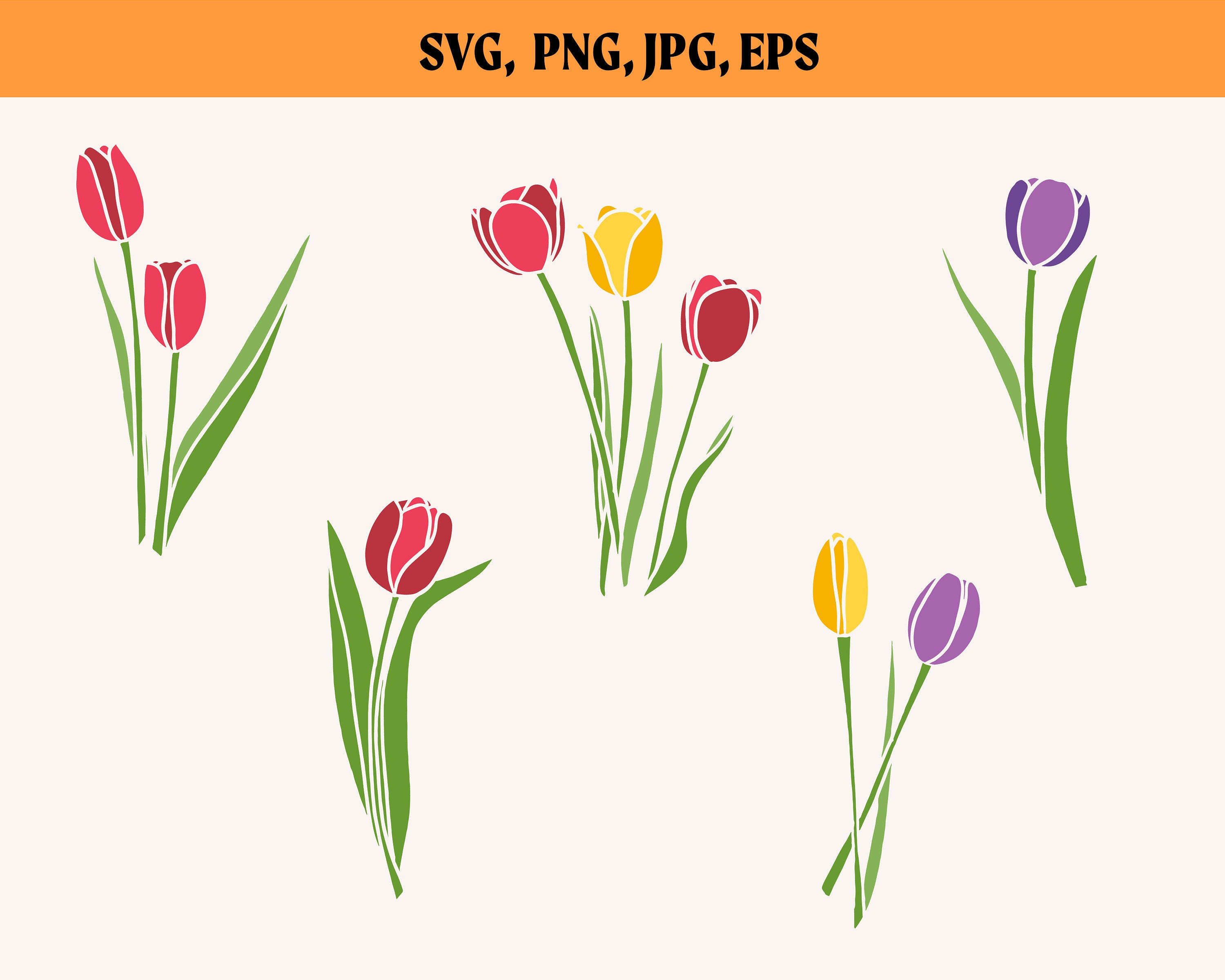Spring Tulips SVG Bundle Tulip Svg, Spring Flowers Svg, Floral Svg ...
