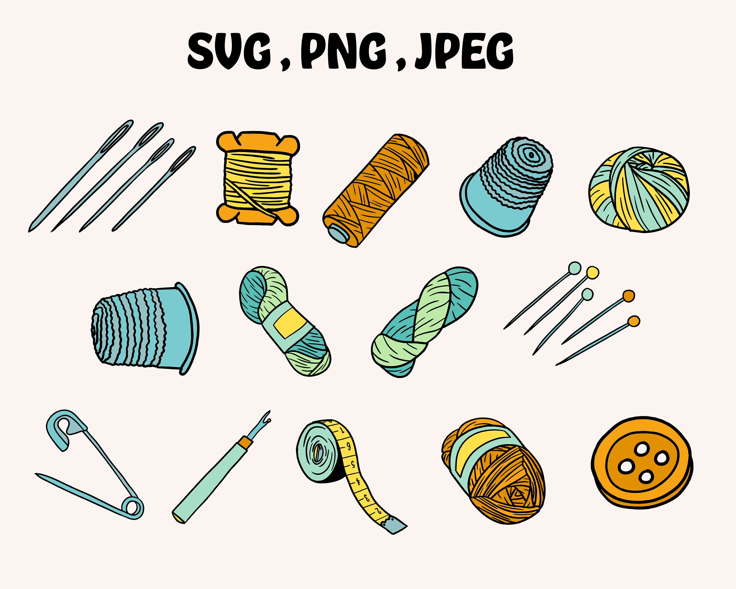 Textile Supplies SVG Bundle | Yarn Svg, Crochet Needle Clipart, Sewing ...