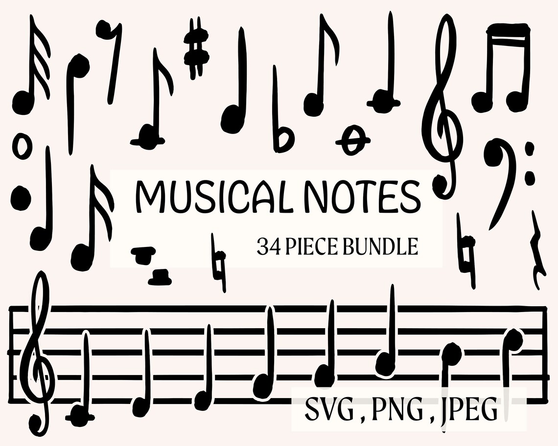 Music Notes SVG Bundle 34 Musical Note Svgs, Music Teacher Svg, Hand ...