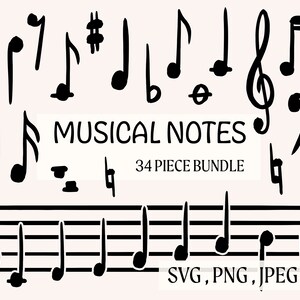 Music Notes SVG Bundle | 34 Musical Note Svgs, Music Teacher Svg, Hand ...