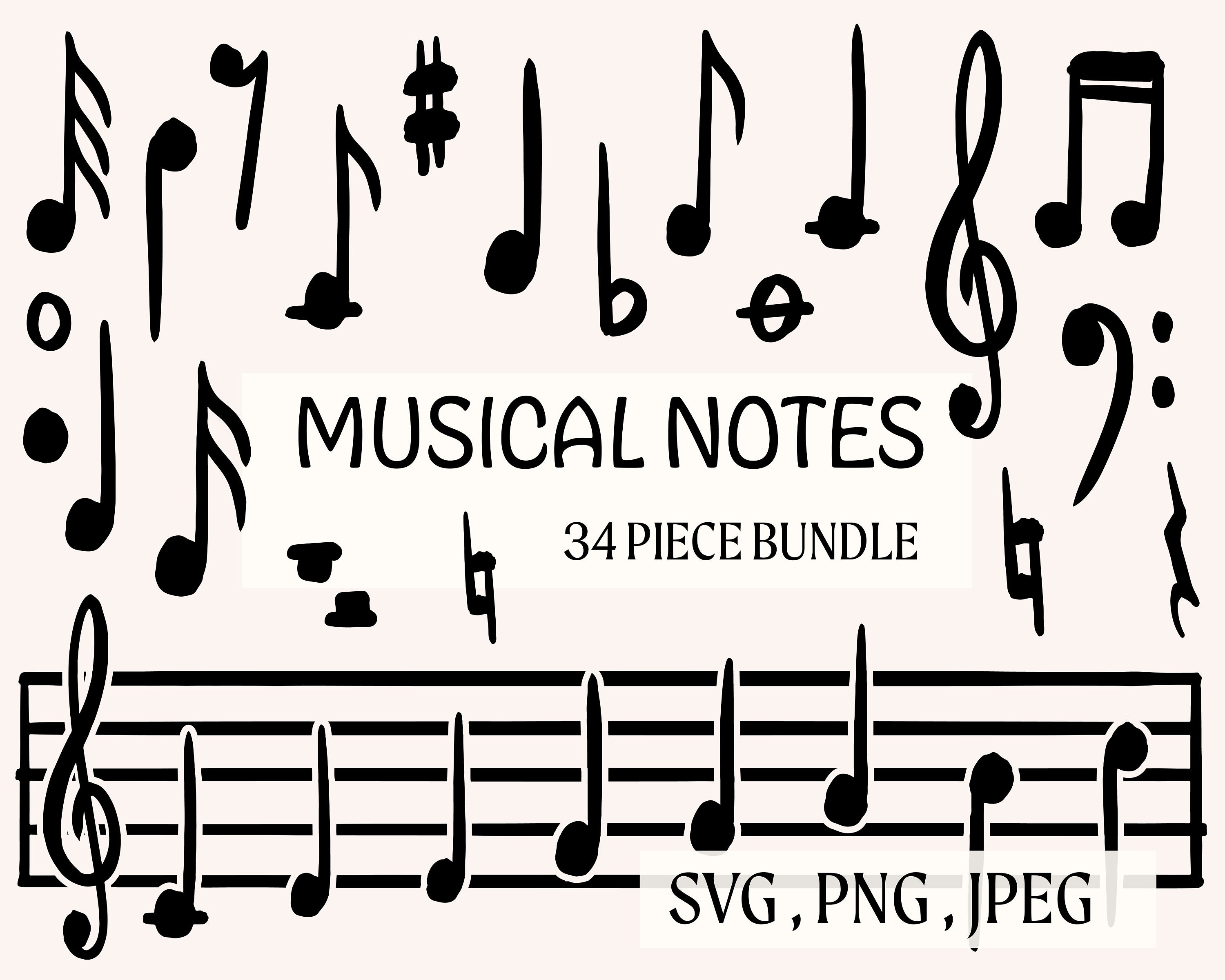 Music Notes SVG Bundle 34 Musical Note Svgs, Music Teacher Svg, Hand ...