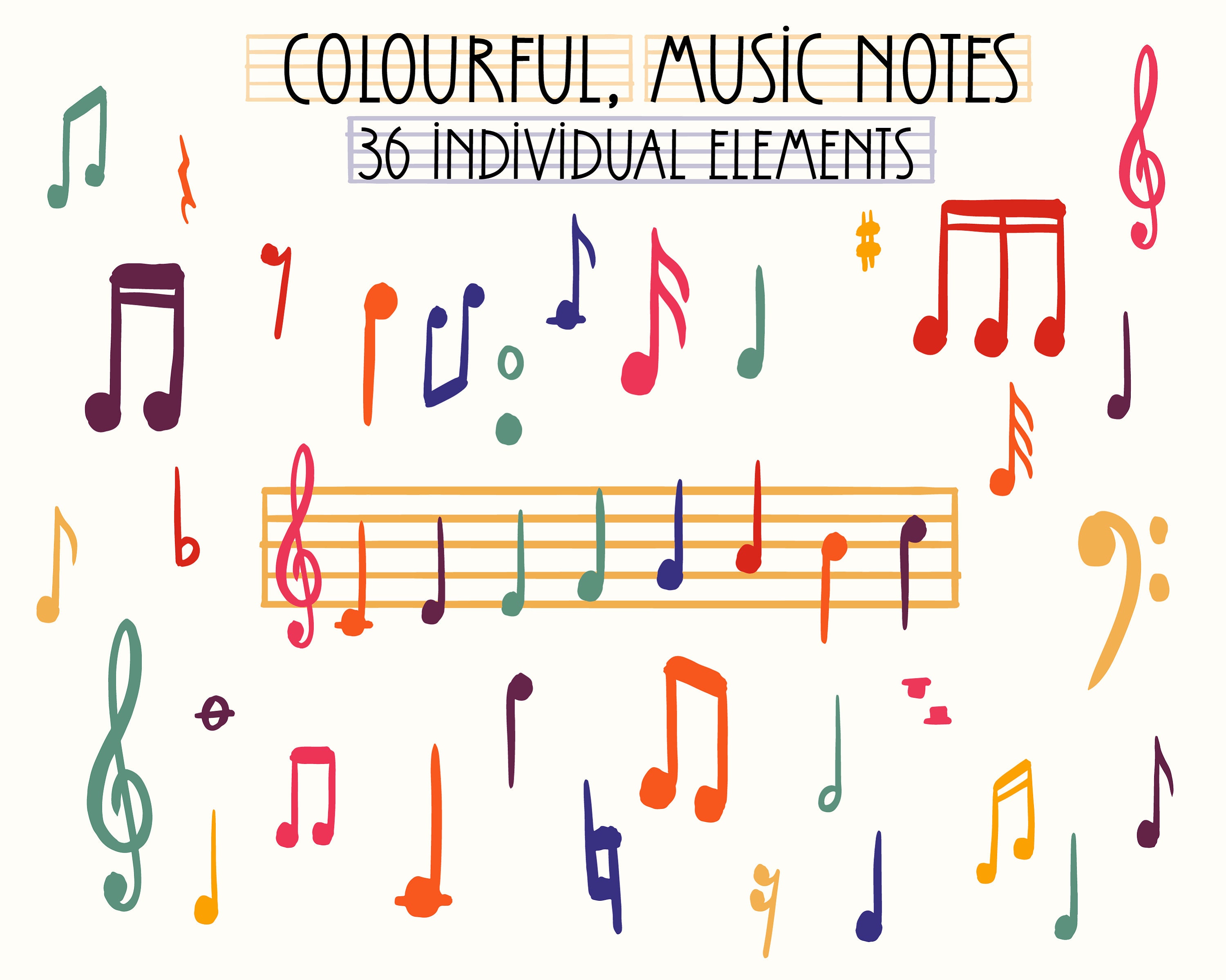 Music Notes SVG Bundle | Colourful and Hand Drawn | Vector Music Notes ...