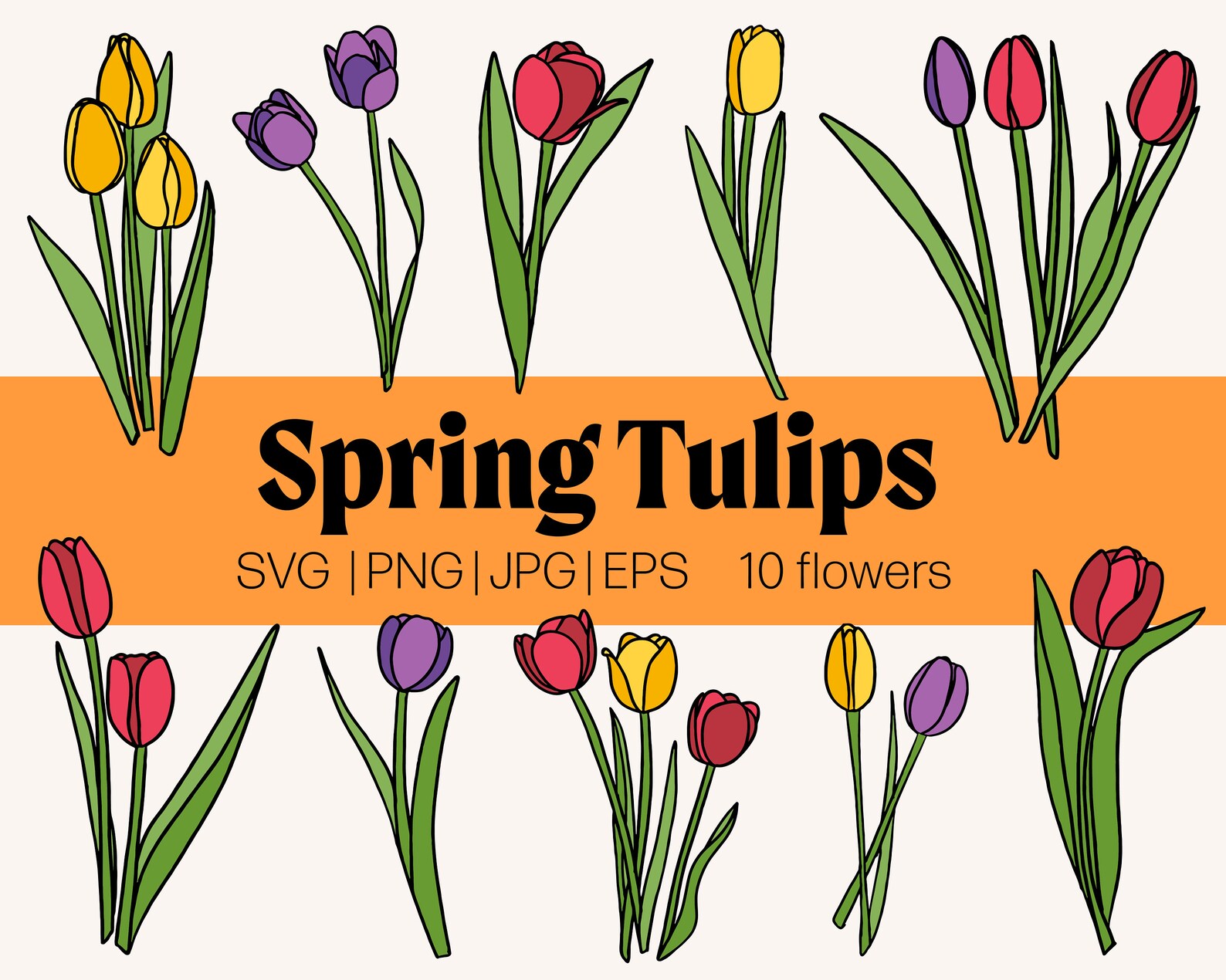 Spring Tulips SVG Bundle Tulip Svg, Spring Flowers Svg, Floral Svg ...