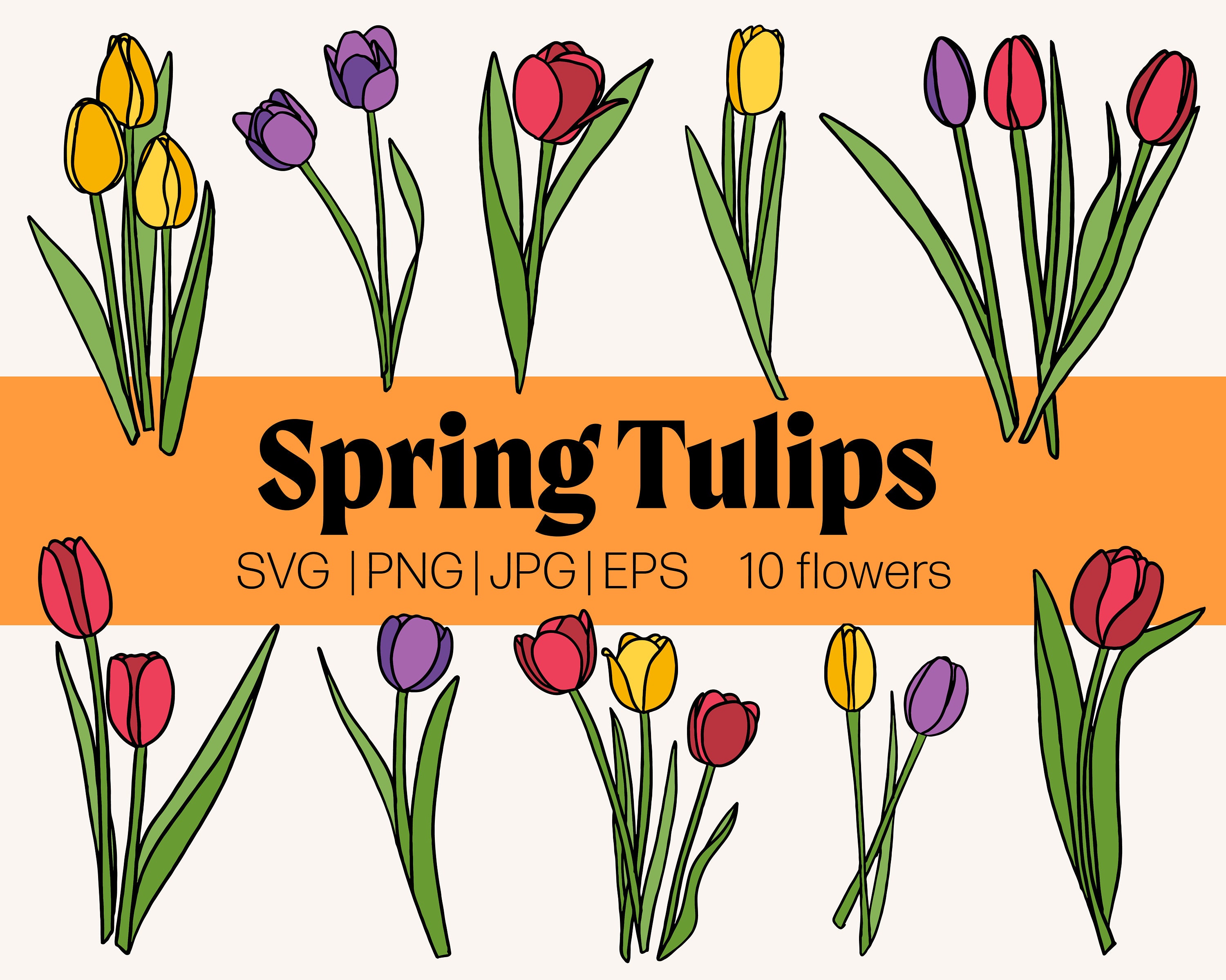Spring Tulips SVG Bundle Tulip Svg, Spring Flowers Svg, Floral Svg ...