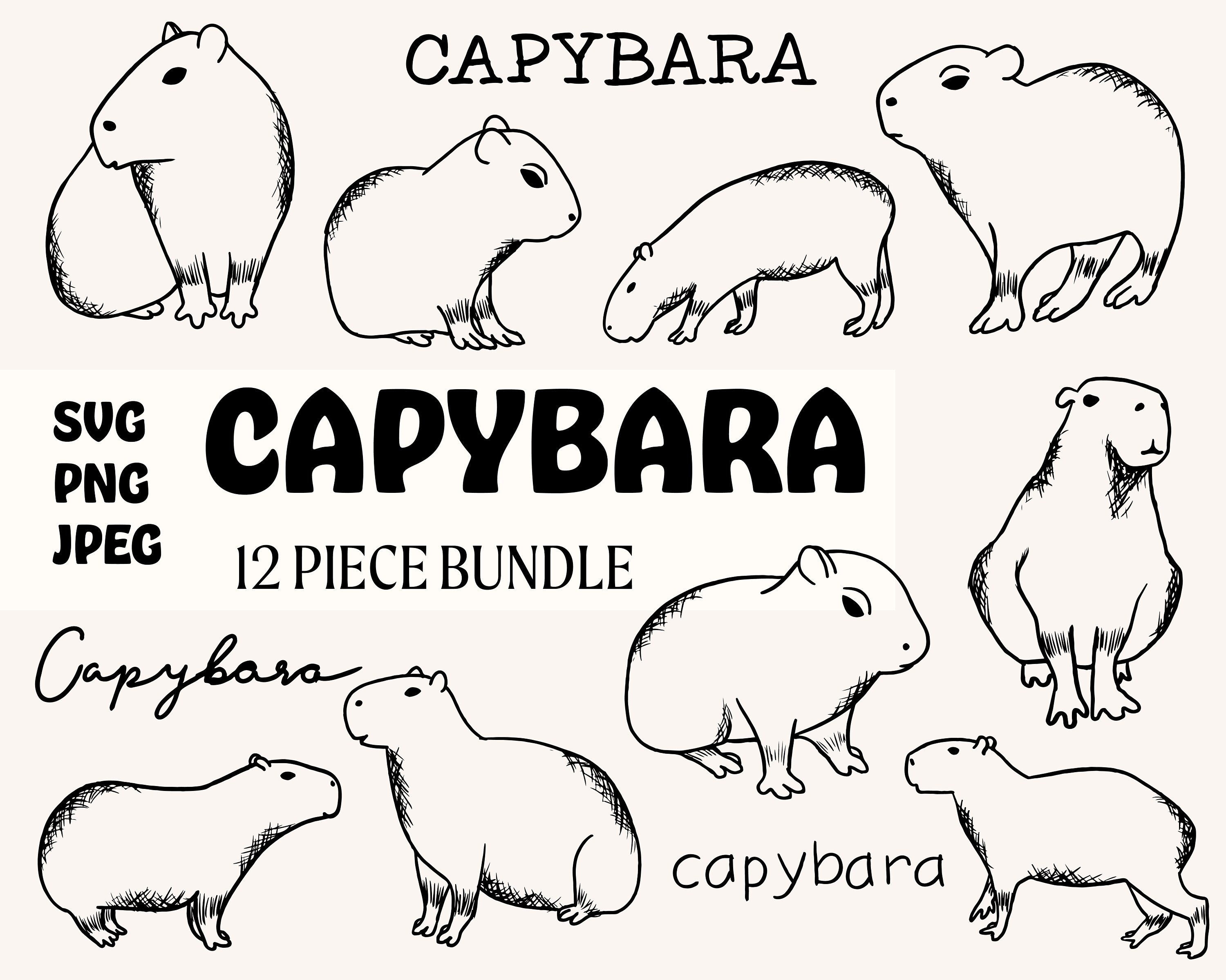 Capybara SVG Bundle Hand-drawn Capybara Designs Perfect for Capybara ...