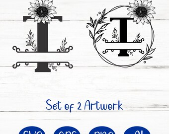 Uppercase T Letter Split Monogram Svg, Alphabet Split Name Frame, Split ...