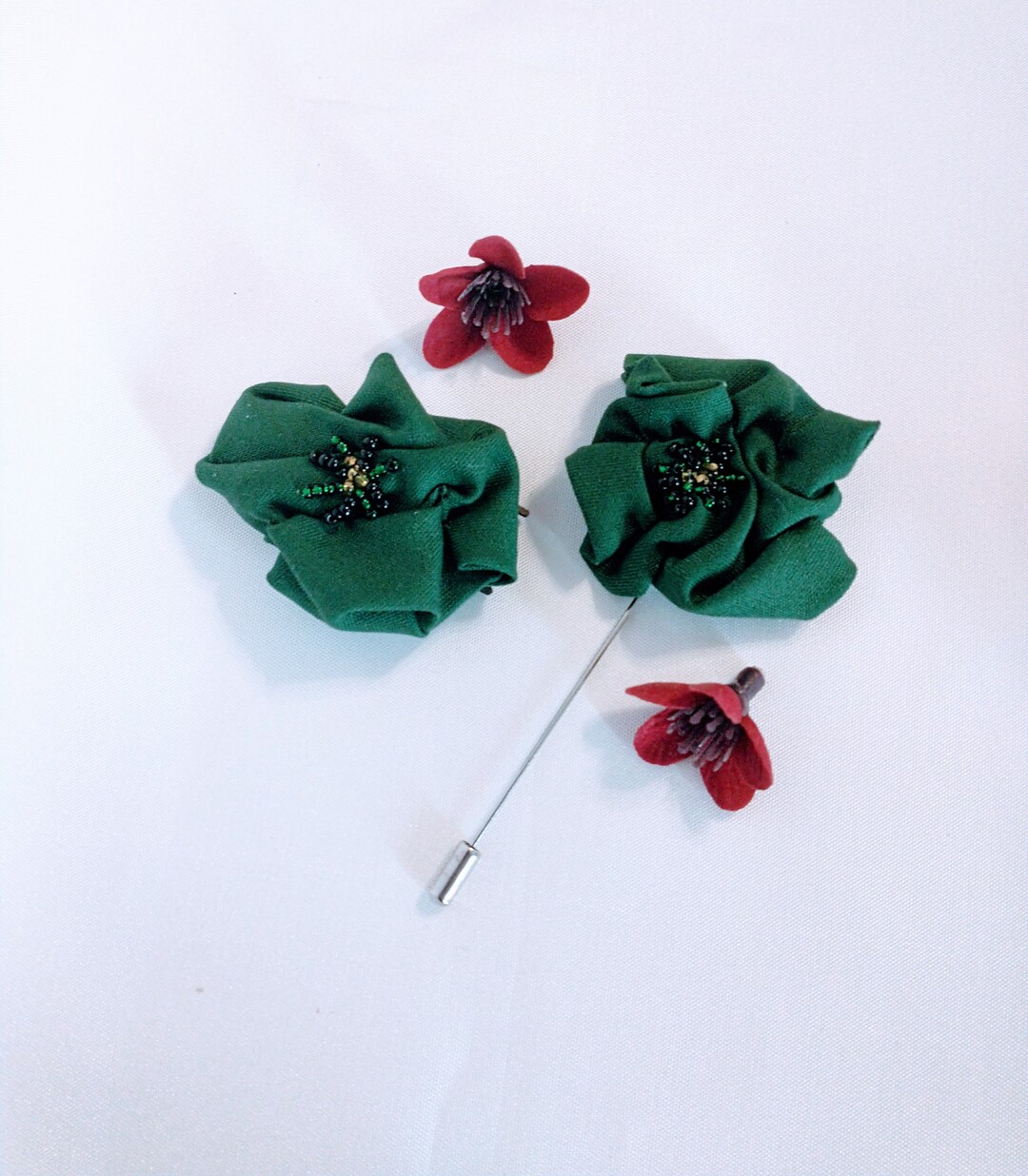 Forest Green Beaded Flower Crunch Stick Lapel Pin - Etsy