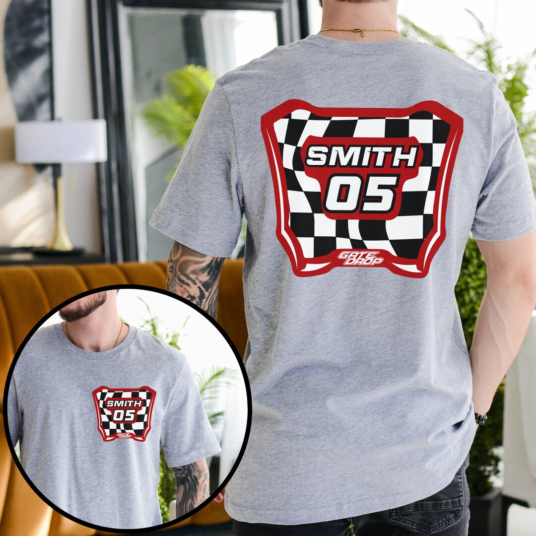 Moto Dad Racing Checkered Plate T Shirt With Personalized Name and Number, MX Race Day Custom ...