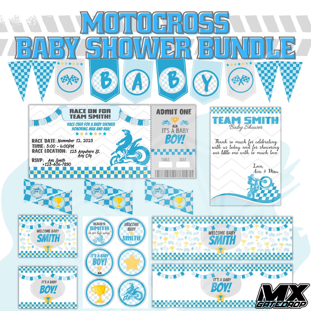 Motocross-themed Baby Boy Shower Digital Bundle Rev up for Your Little ...