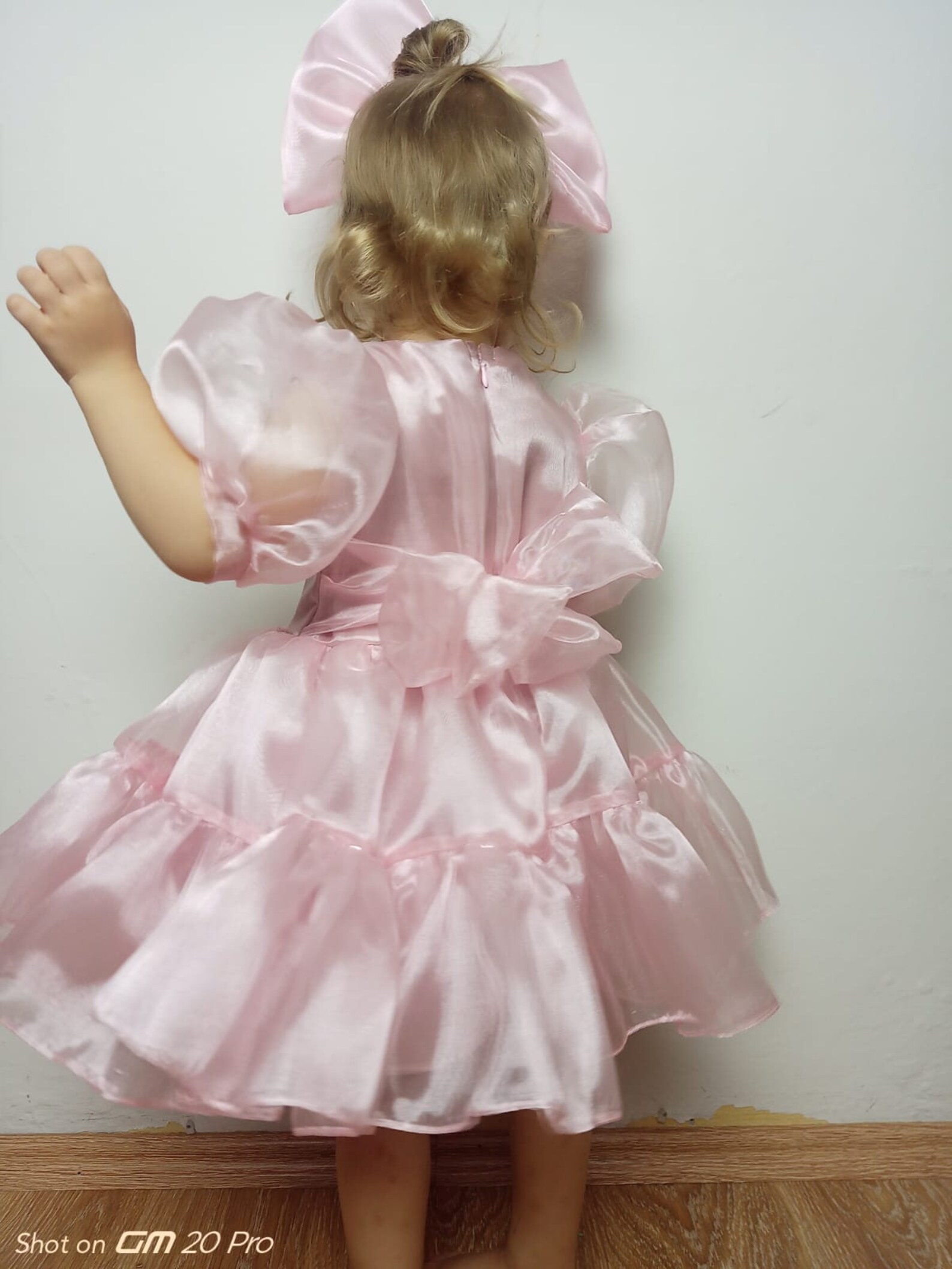 Girls Organza Dress Set With Bowtie Hairband, Flower Girl Dress, Puffy ...