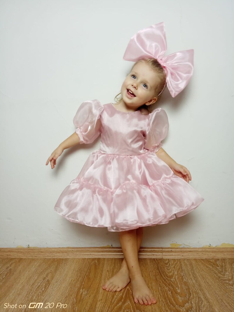 Girls Organza Dress Set With Bowtie Hairband, Flower Girl Dress, Puffy ...