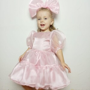 Girls Organza Dress Set With Bowtie Hairband, Flower Girl Dress, Puffy ...