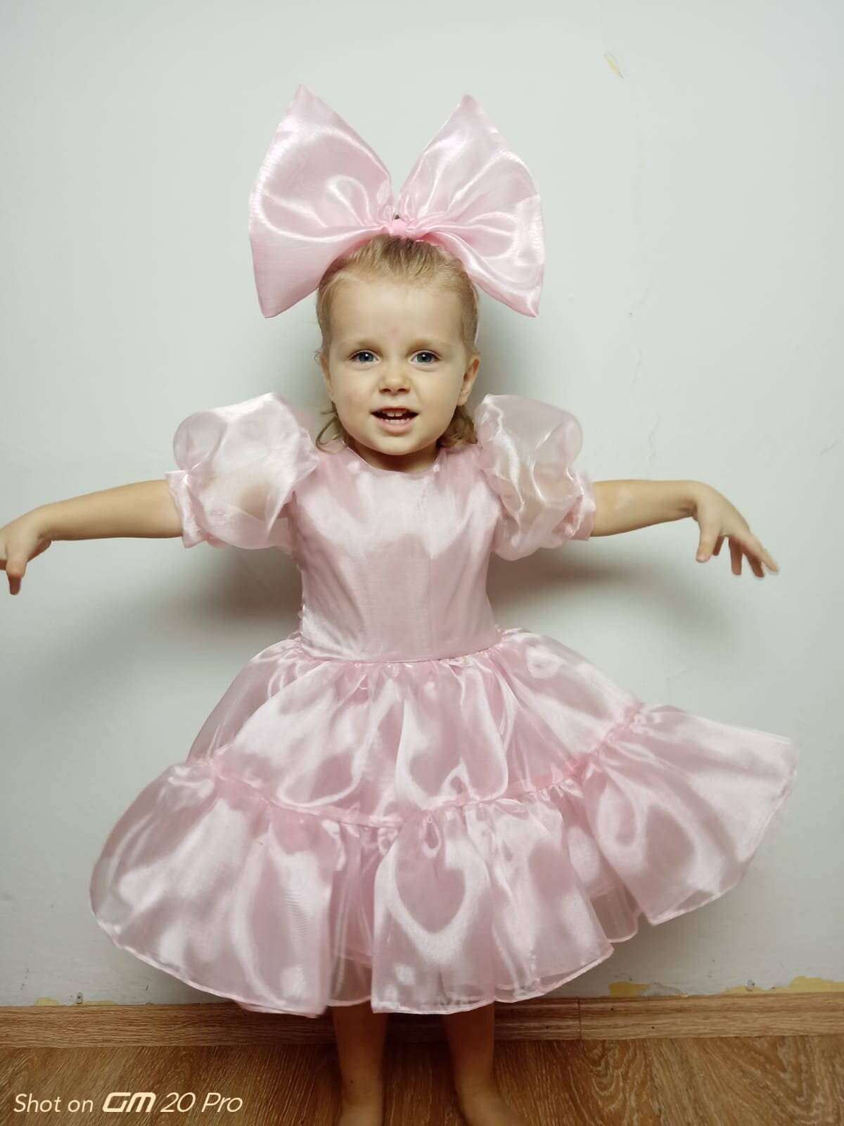 Girls Organza Dress Set With Bowtie Hairband, Flower Girl Dress, Puffy ...
