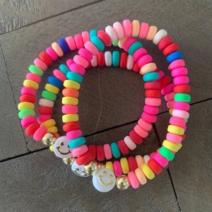 Smiley Face Bracelet/6 MM Rondelle Heishi Bead Bracelet Stack/stacking ...