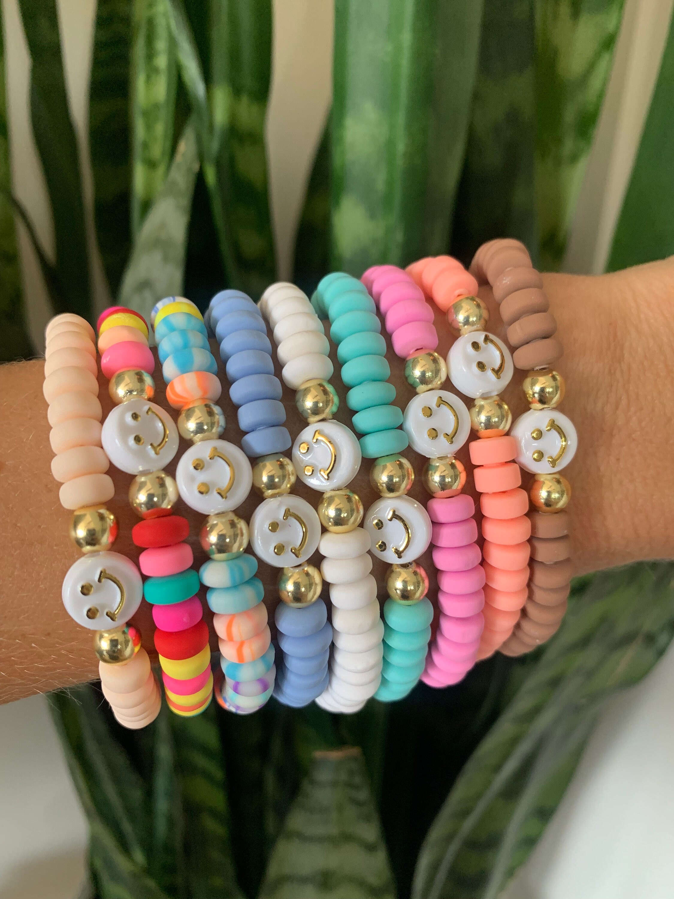 Smiley Face Bracelet/6 MM Rondelle Heishi Bead Bracelet Stack/stacking ...