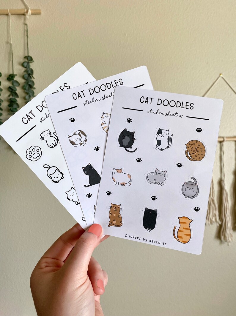 Cute Hand Drawn Cat Doodles Sticker Sheet - Etsy