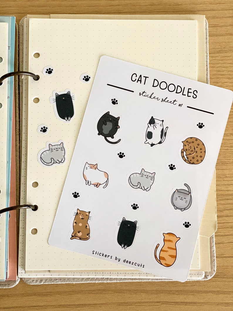 Cute Hand Drawn Cat Doodles Sticker Sheet - Etsy