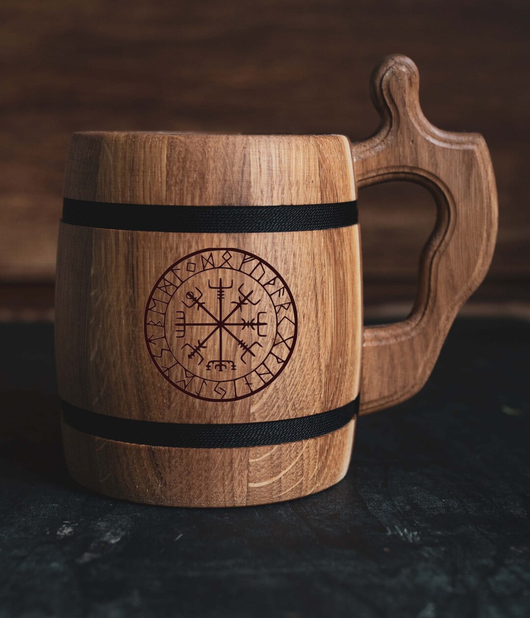 Vegvisir Viking Kompas Nawigacyjny Dąb Drewniany Kufel Piwa Drewniany ...