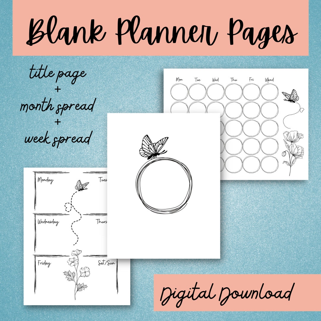 Printable Planner Pages - Butterfly Theme - Month and Week Spread ...