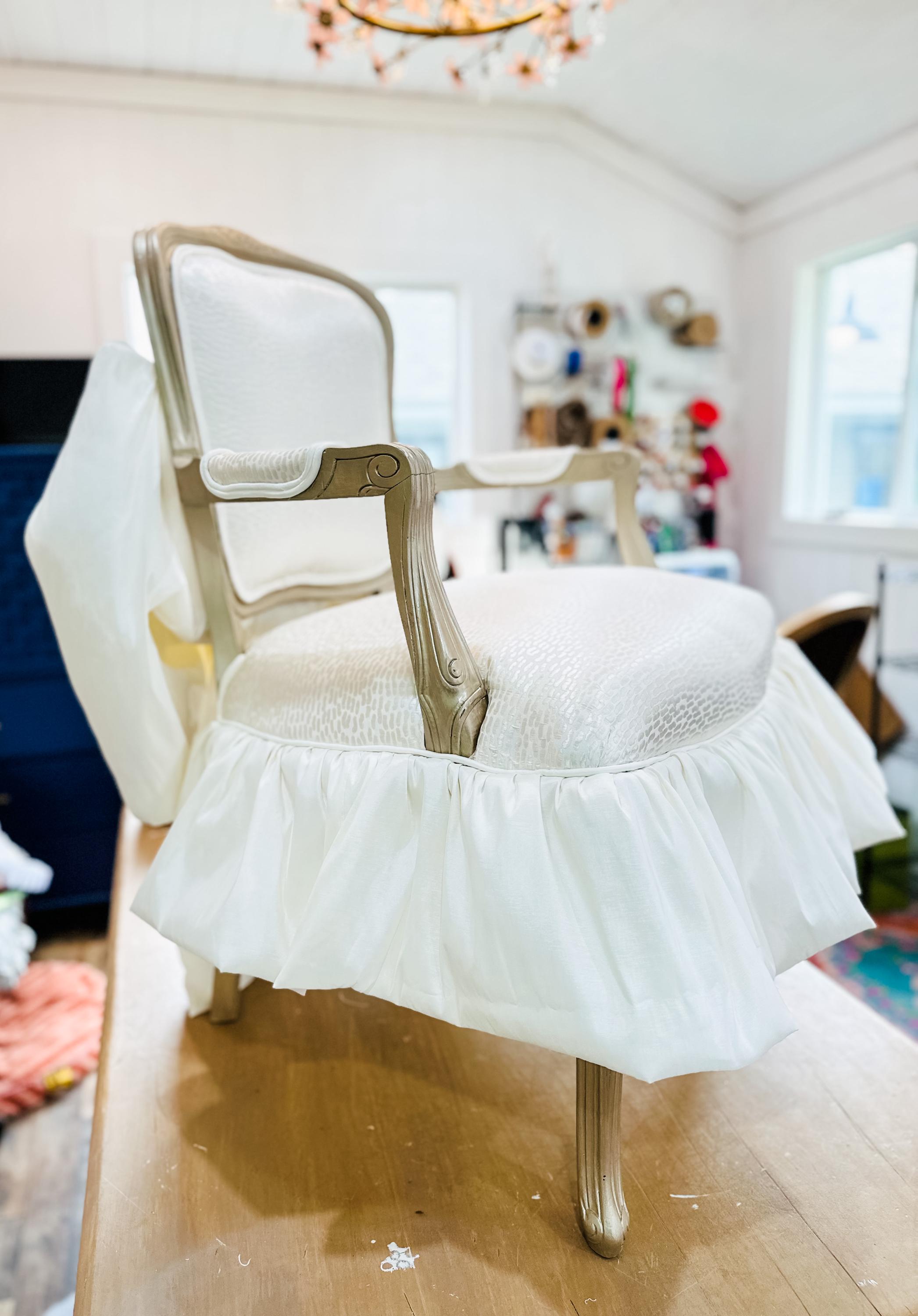 Ivory Bow Accent Chair | Vintage French Style Vanity Chair | Ruffle ...