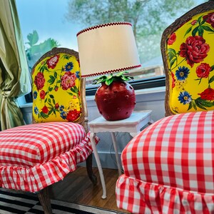 Vintage Cottagecore Accent Chair Bold Floral Yellow and Red Gingham ...