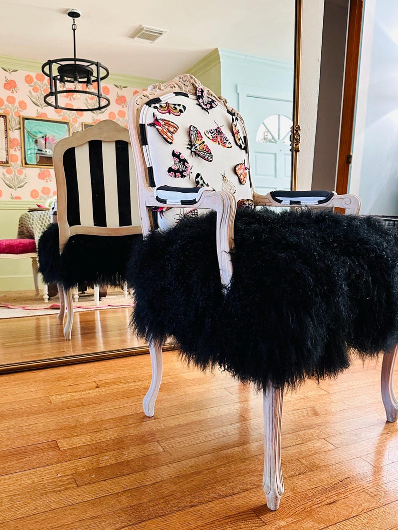 Butterfly Accent Chair | Vintage French Style Armchair | Mongolian Fur ...