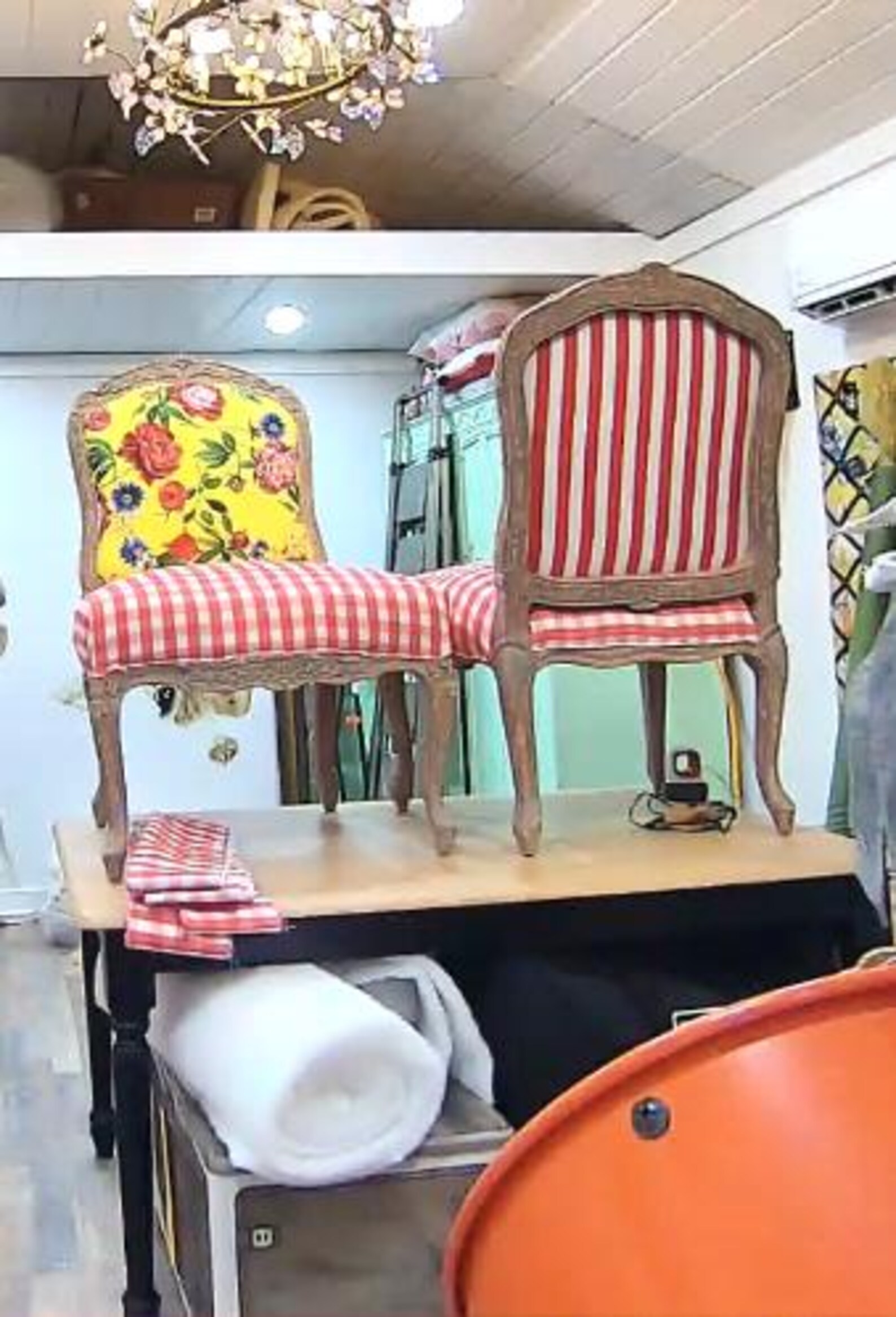 Vintage Cottagecore Accent Chair Bold Floral Yellow and Red Gingham ...