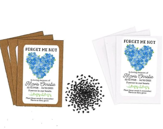 Personalised Funeral Favours Forget Me Not Flower Seed Packets ...