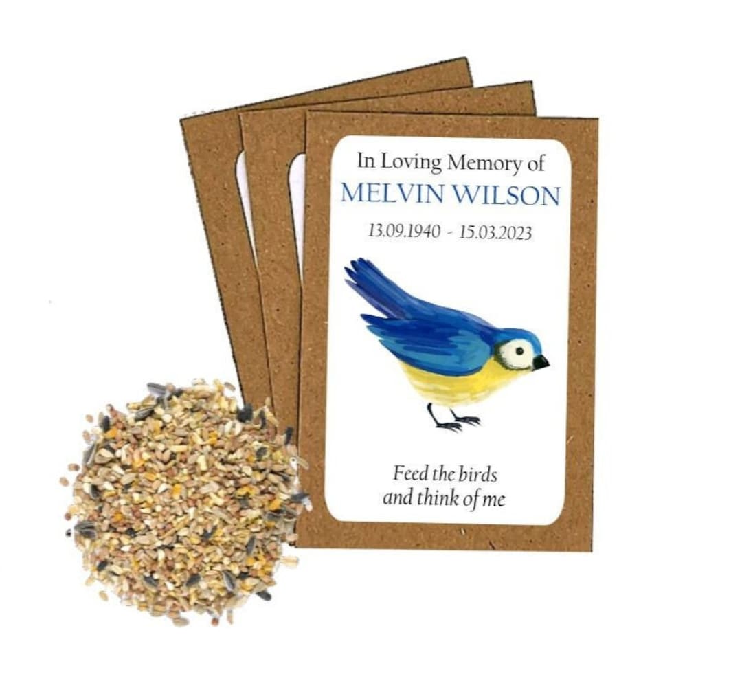 Funeral Favour Blue Tit Bird Seed Packets Envelopes With Bird Food ...