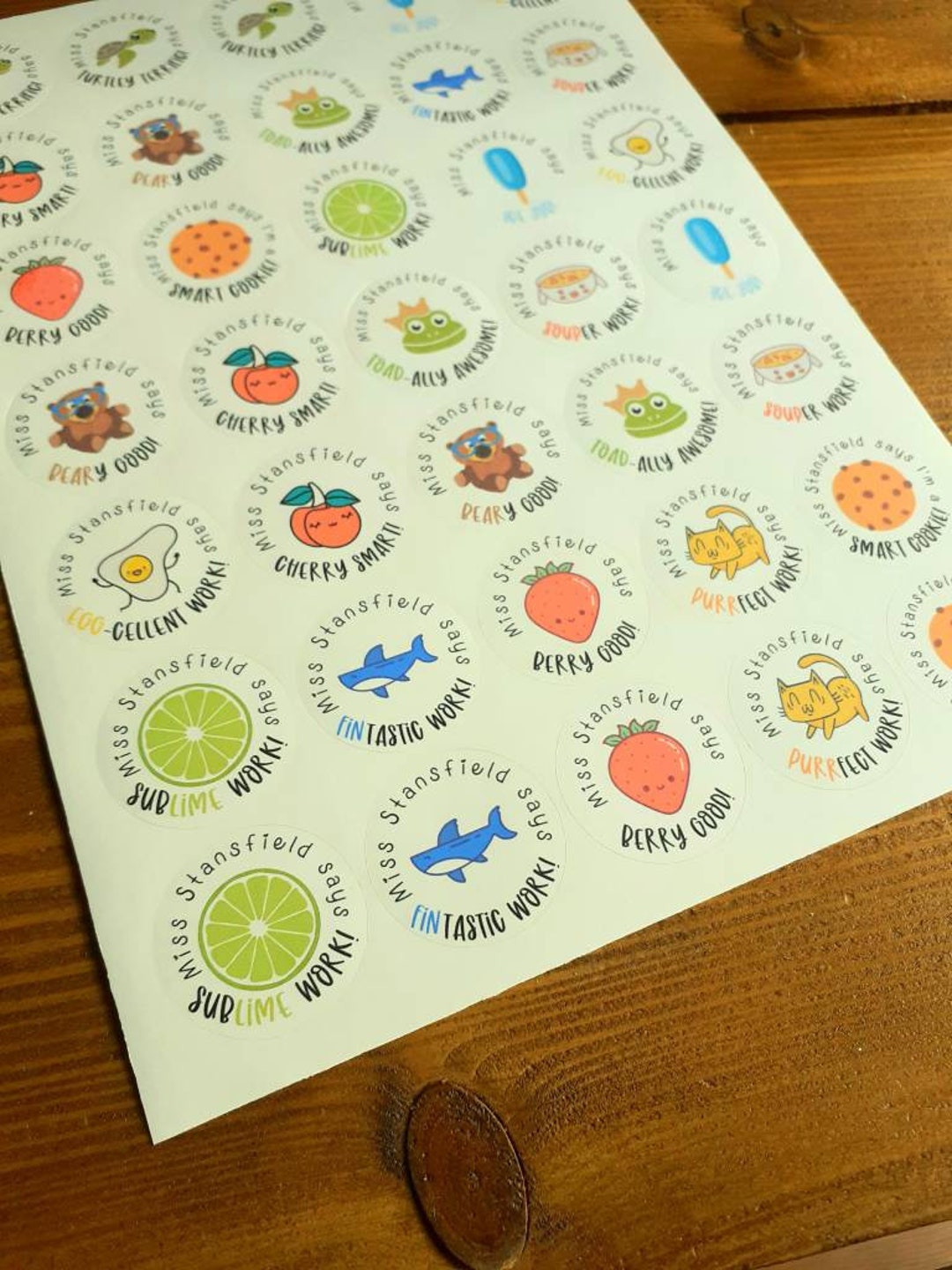 X35 Personalised Well Done Fun Pun TEACHER STICKERS - Teacher Rewards ...