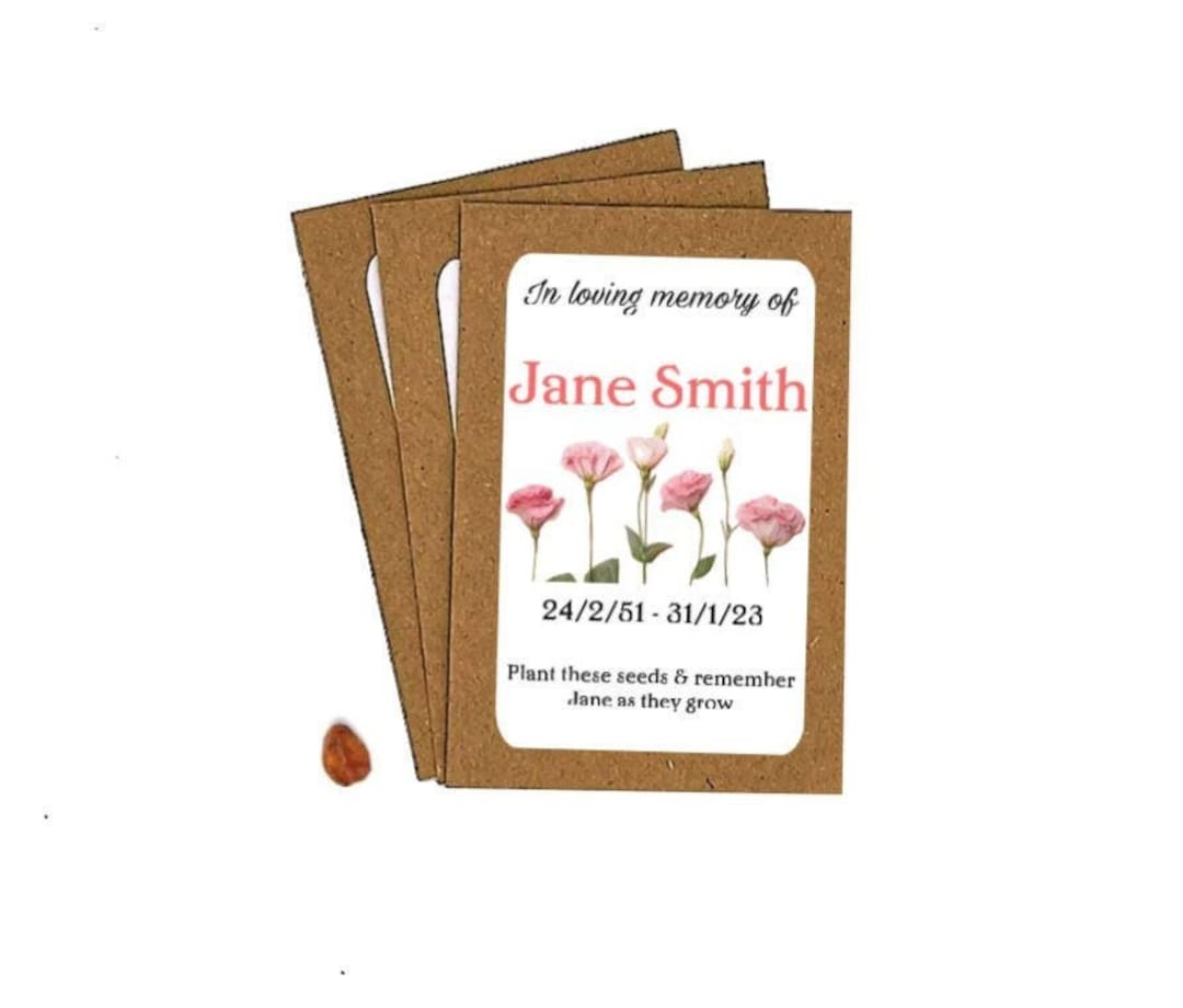 Personalised Funeral Pink Rose Flower Seed Packets Envelopes With Seeds ...