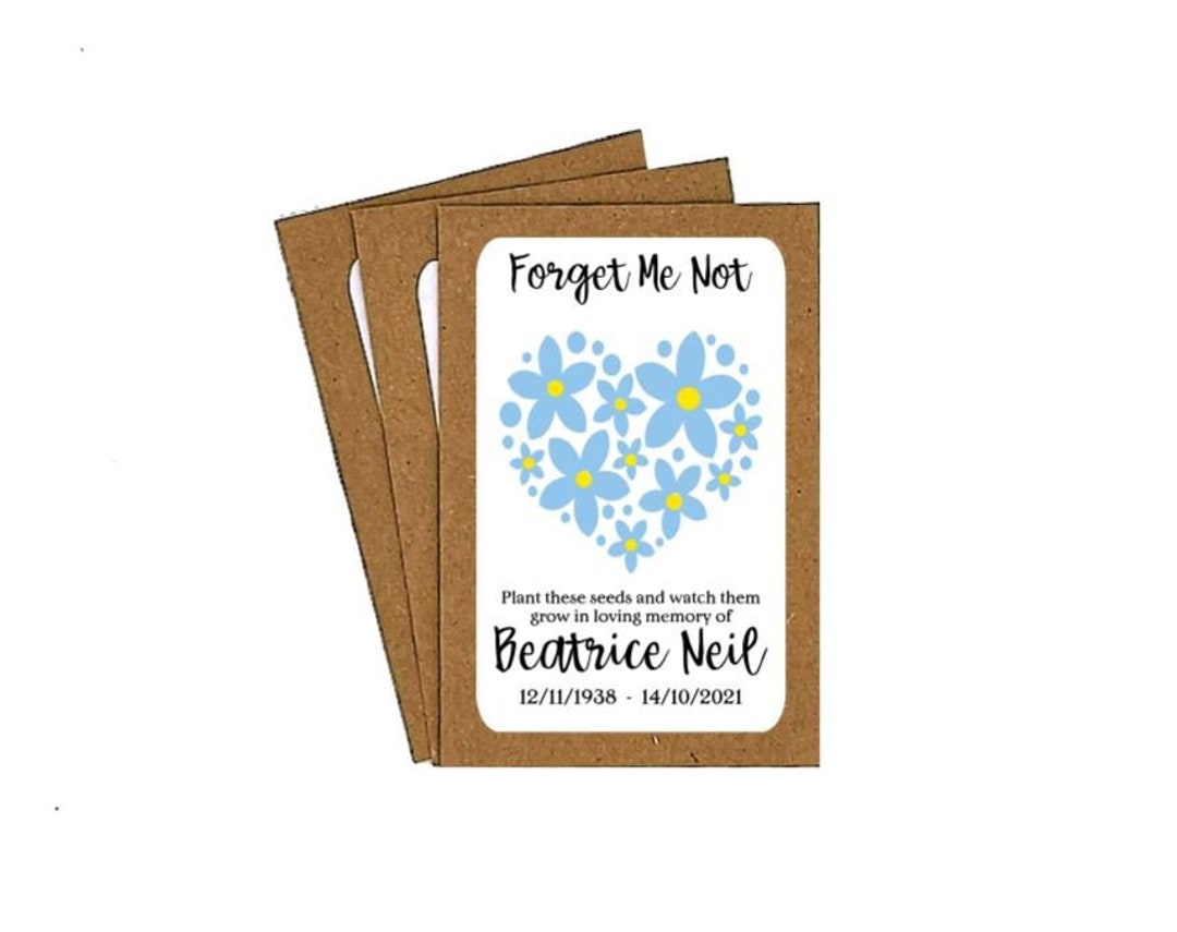 X100 Personalised Funeral Forget Me Not Flower Seed Packets Envelopes ...
