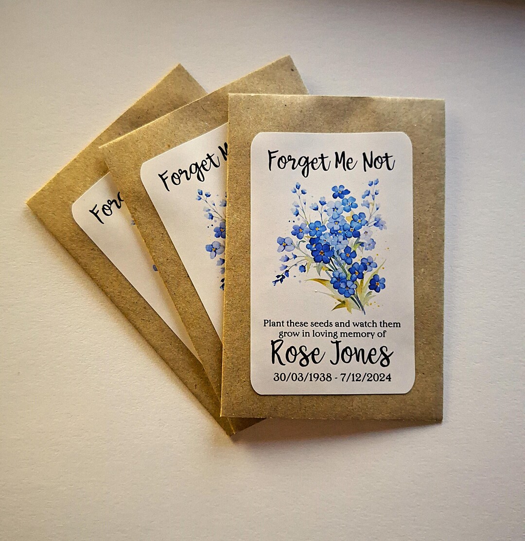 Personalised Funeral Forget Me Not Flower Seed Packets Envelopes With ...