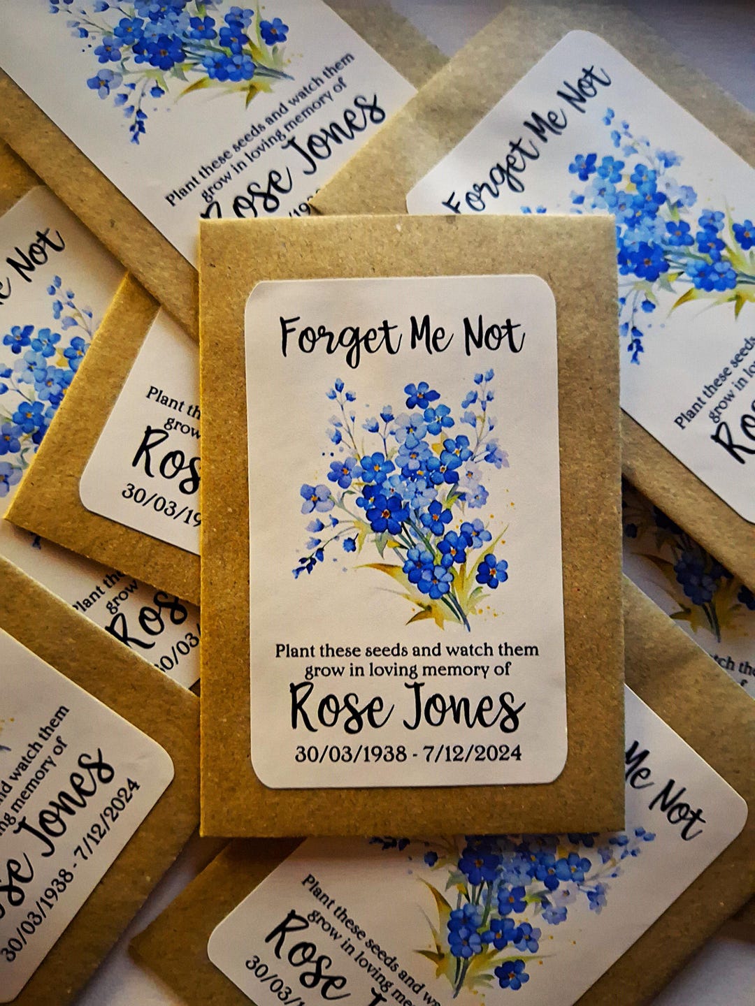Personalised Funeral Forget Me Not Flower Seed Packets Envelopes With ...