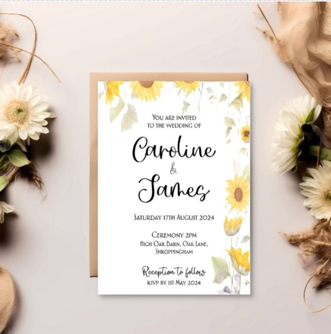 Personalised A5 Wedding Invitations With Envelopes | Rustic Yellow ...