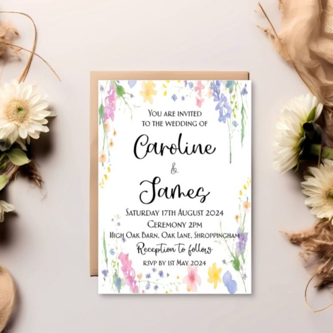 Personalised A5 Wedding Invitations With Envelopes | Pastel Floral ...