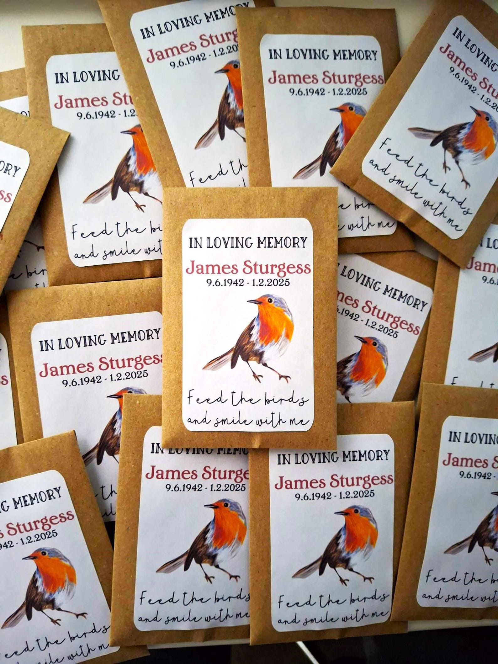 Personalised Funeral Bird Seed Packets Envelopes With Bird Food ...