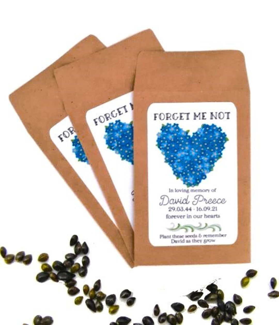 Personalised Funeral Favours Forget Me Not Seeds Packets Envelopes With ...