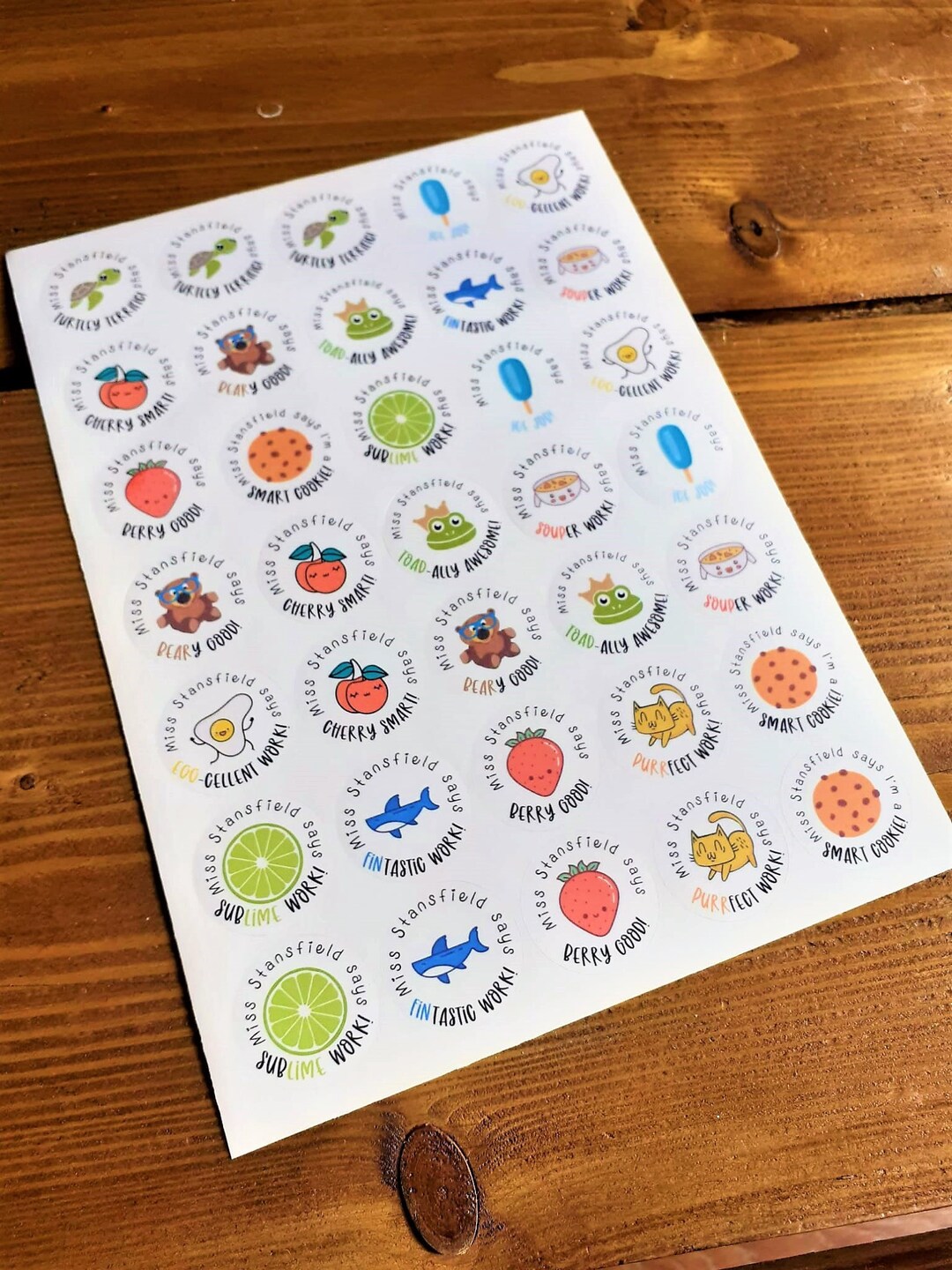 X35 Personalised Well Done Fun Pun TEACHER STICKERS - Teacher Rewards ...