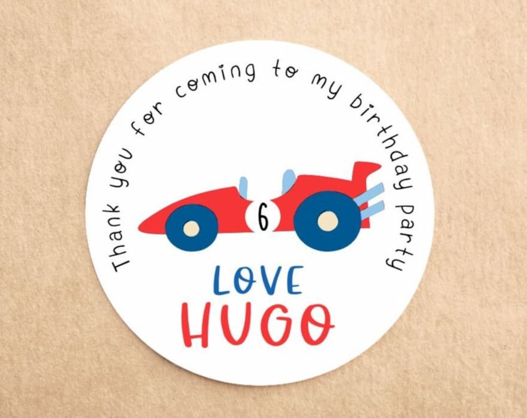 Personalised Racing Car Birthday Stickers | Thank You Stickers ...